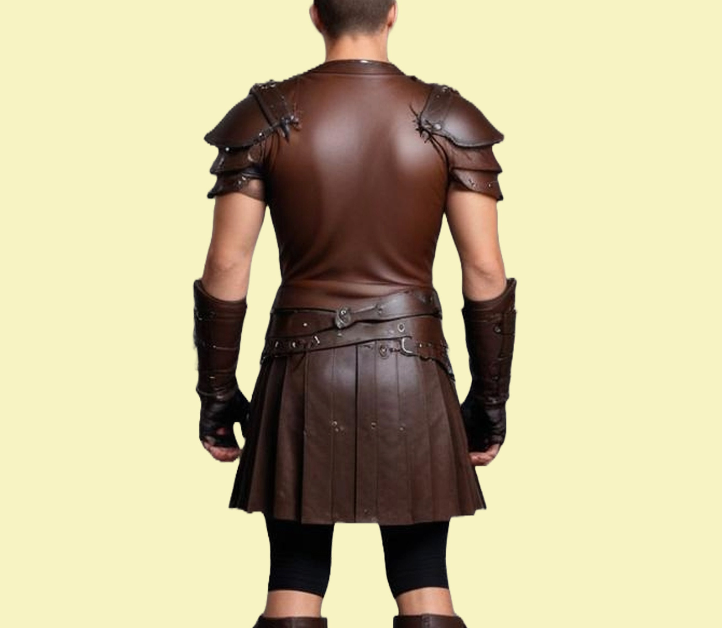 Men's Leather Brown Armor and Kilt - Genuine Leather Medieval Armor ...