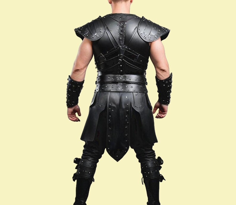 Genuine Leather Black Cosplay Cloak & Kilt - Black Leather Medieval ...