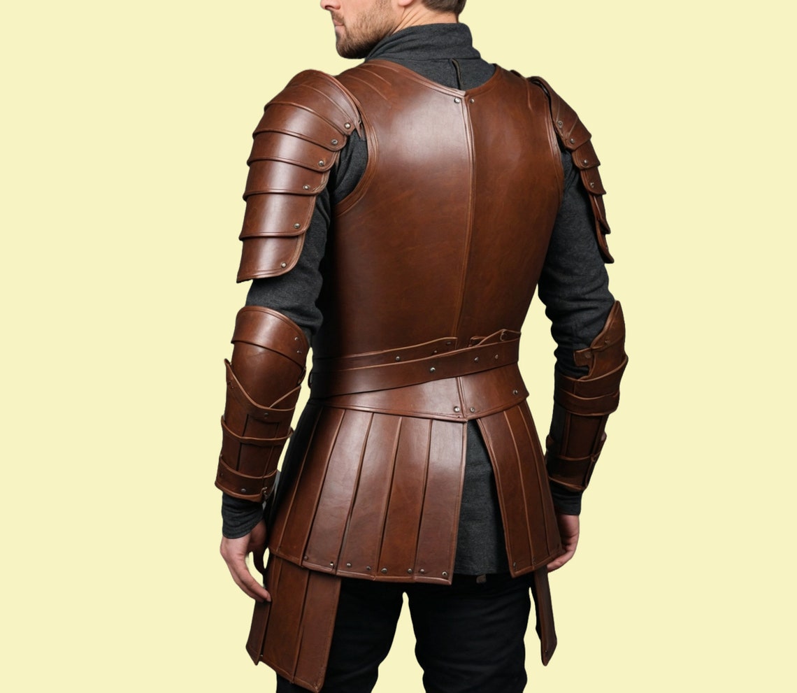 Handmade Men Leather Armor - Genuine Leather Brown Medieval Armor ...