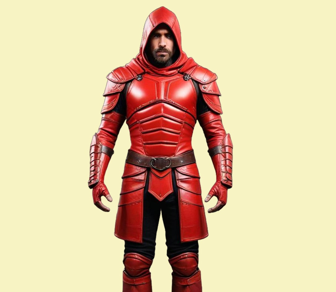 Genuine Leather Red Hooded Armor - Men Leather Armor Costume With ...