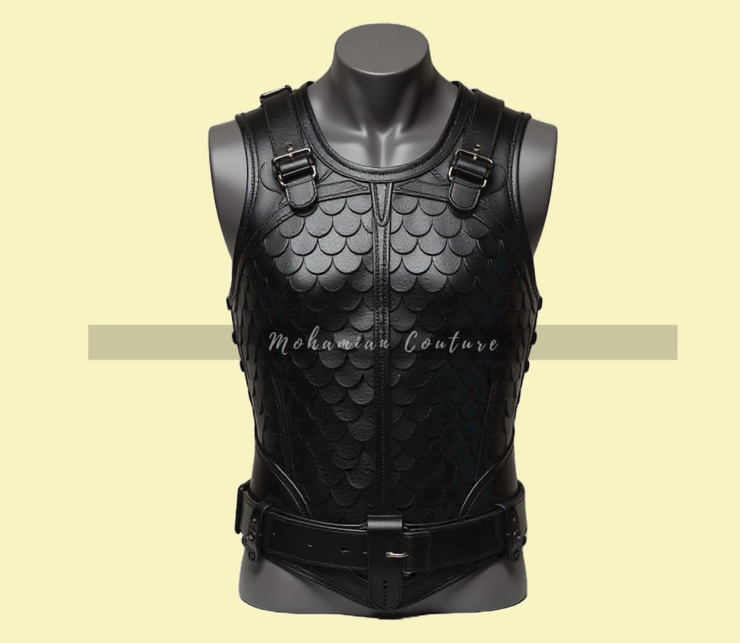 Genuine Leather Men Black Armored Vest - Handmade Gothic Leather ...