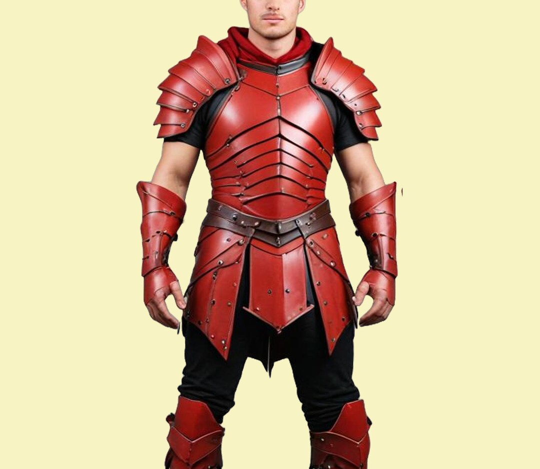 Real Leather Men Medieval Armor Genuine Leather Red Warrior Armor Men's ...