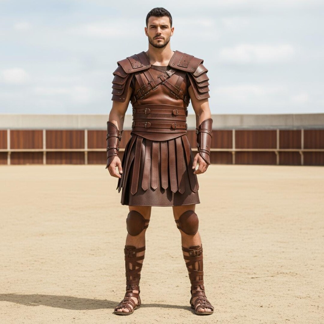 Brown Leather Gladiator Armor Set | Genuine Roman-style Battle Kilt - Etsy