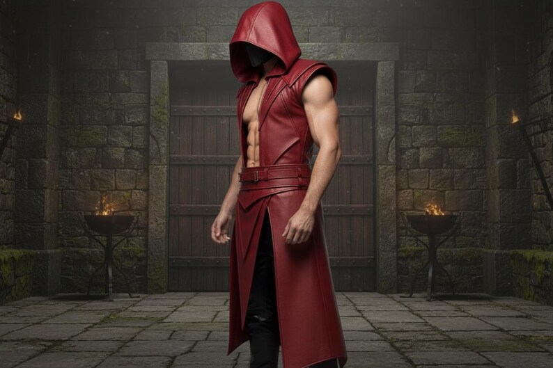Red Assassin Leather Costume Set | Vest, Kilt & Pants Included ...