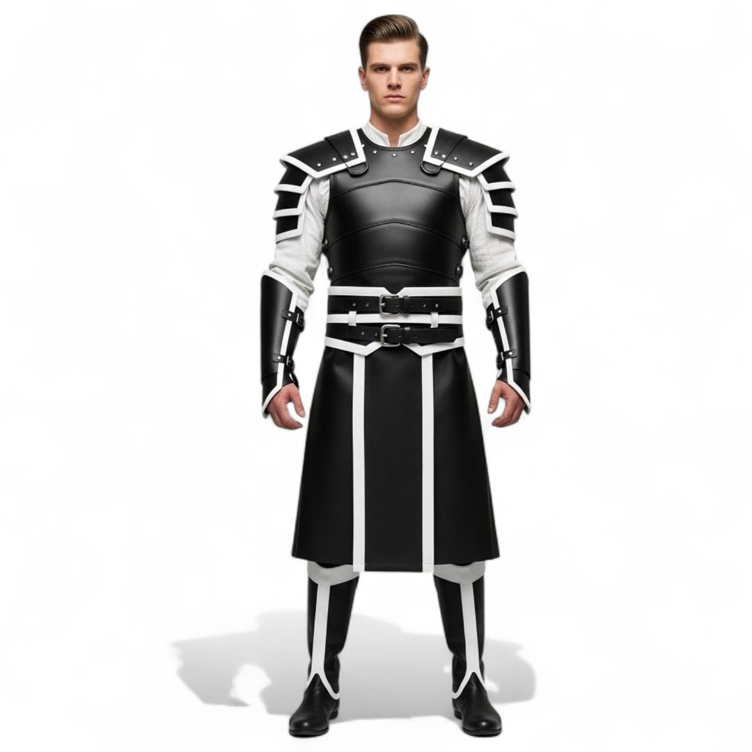 Black and White Medieval Leather Armor Set for Men | Custom Handmade ...
