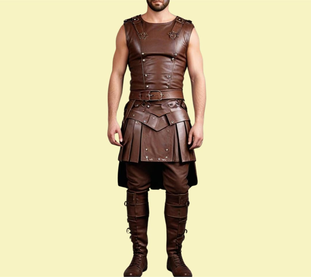 Real Leather Men Warrior Kilt Genuine Leather Cosplay Leather Armor ...