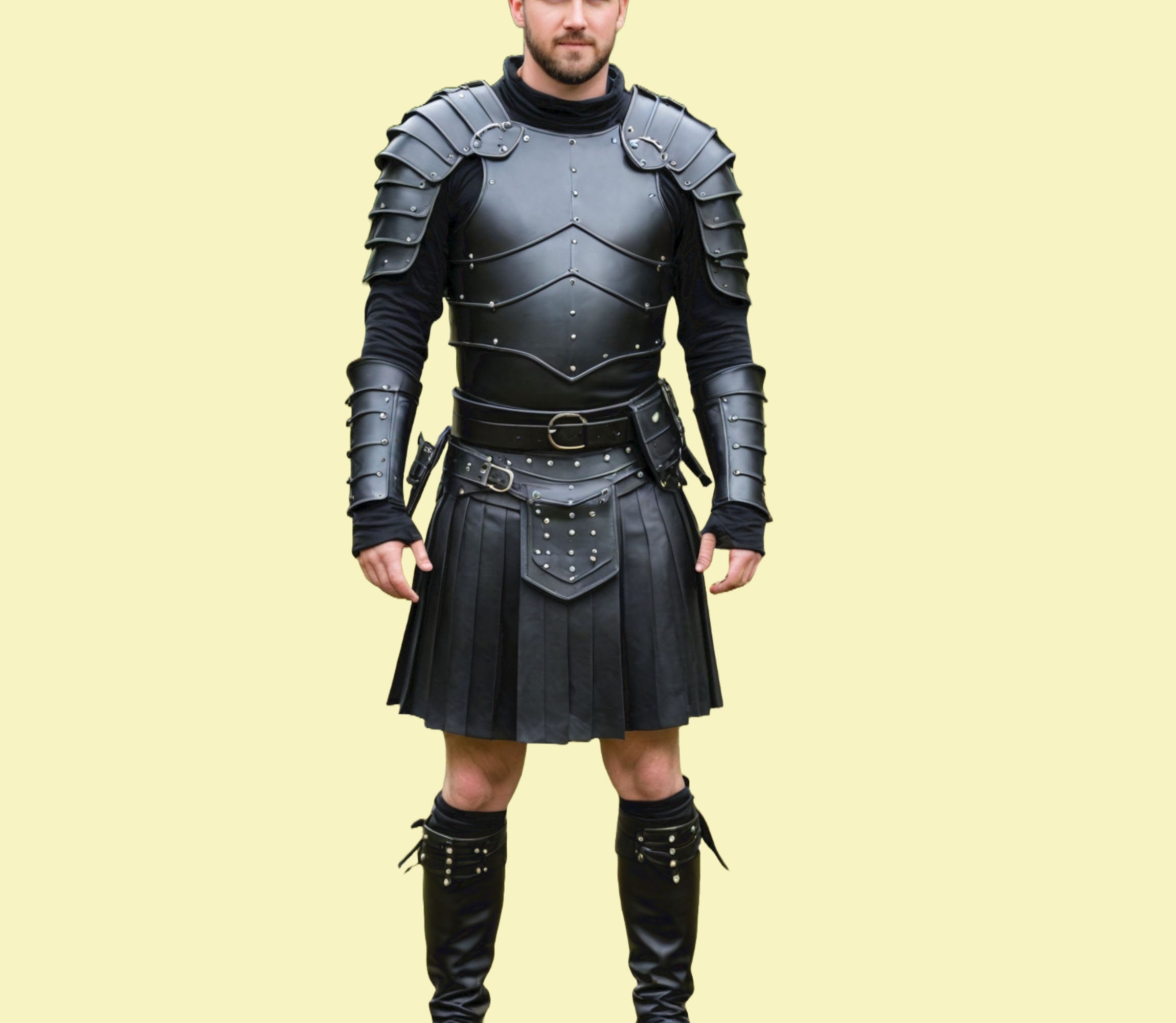 Medieval Men Armor Set - Genuine Leather Black Kilt & Armor - Gothic ...