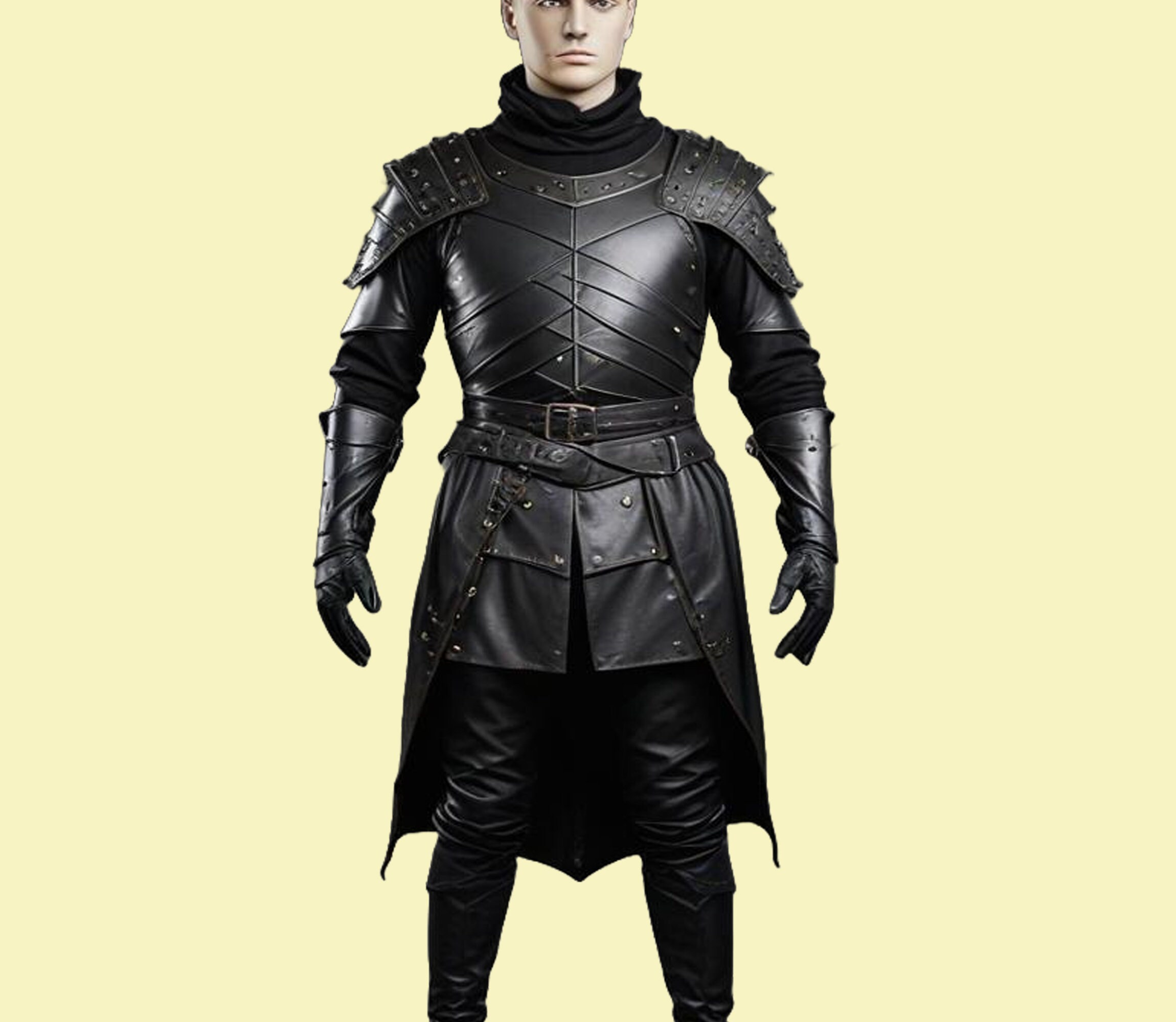 Handmade Men Leather Medieval Armor - Real Leather Black Armor and Kilt ...