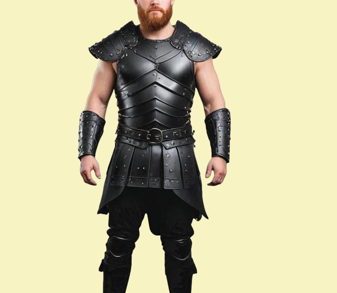 Genuine Leather Black Cosplay Cloak & Kilt - Black Leather Medieval ...