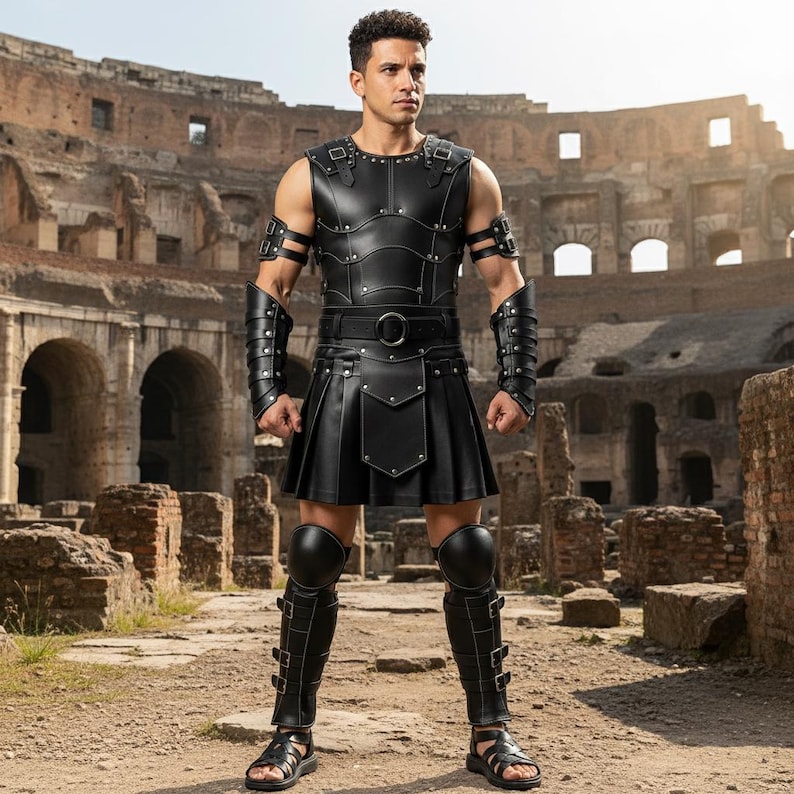Black Roman Gladiator Leather Armor & Kilt Set | Genuine Leather ...