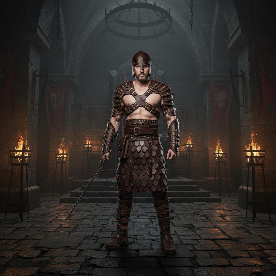 Dark Warrior Scale Armor Gladiator Set | Genuine Leather Medieval Kilt ...