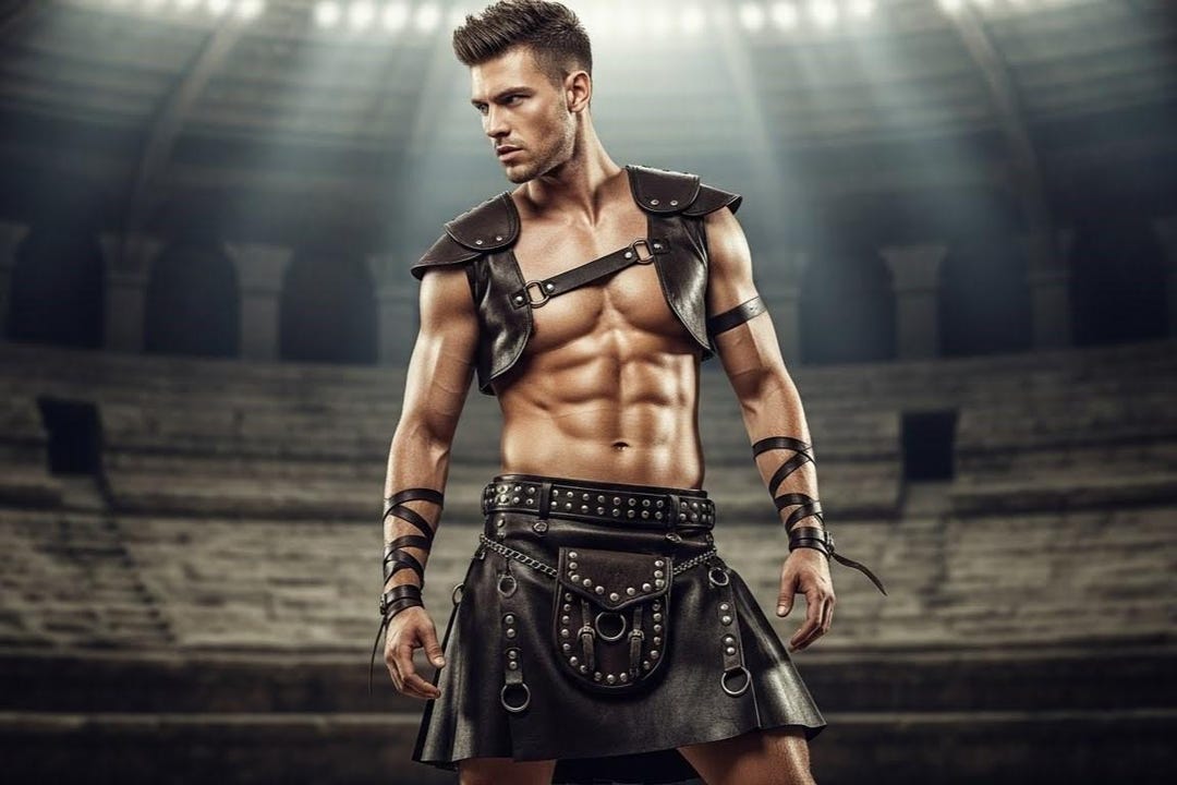 Black Leather Vest and Kilt Set | Gothic Warrior Leather Outfit ...