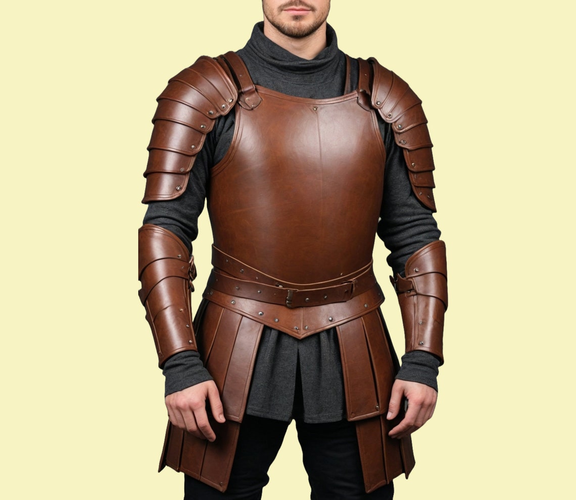 Handmade Men Leather Armor - Genuine Leather Brown Medieval Armor ...