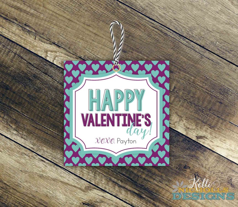 Printable Happy Valentine's Day Tag Template Purple With - Etsy