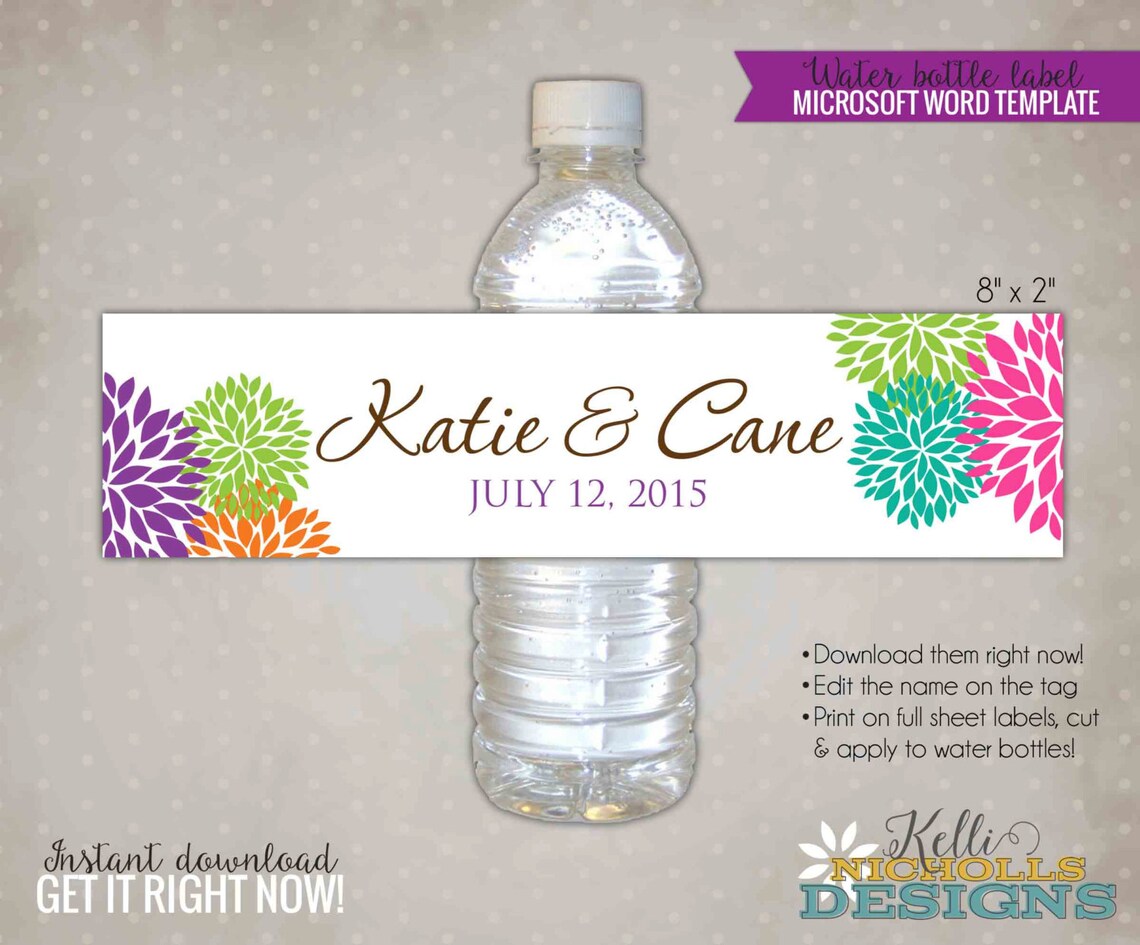 Modern Floral Bloom Wedding Water Bottle Labels DIY Custom - Etsy
