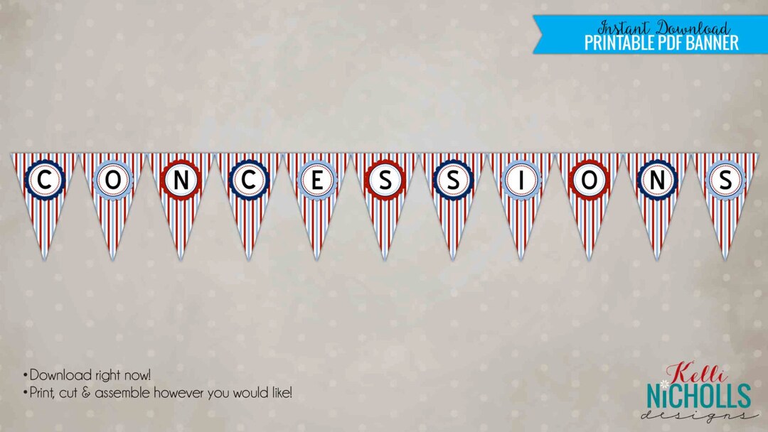 Printable Concessions Pennant Banner, Baseball Birthday Party Sign ...