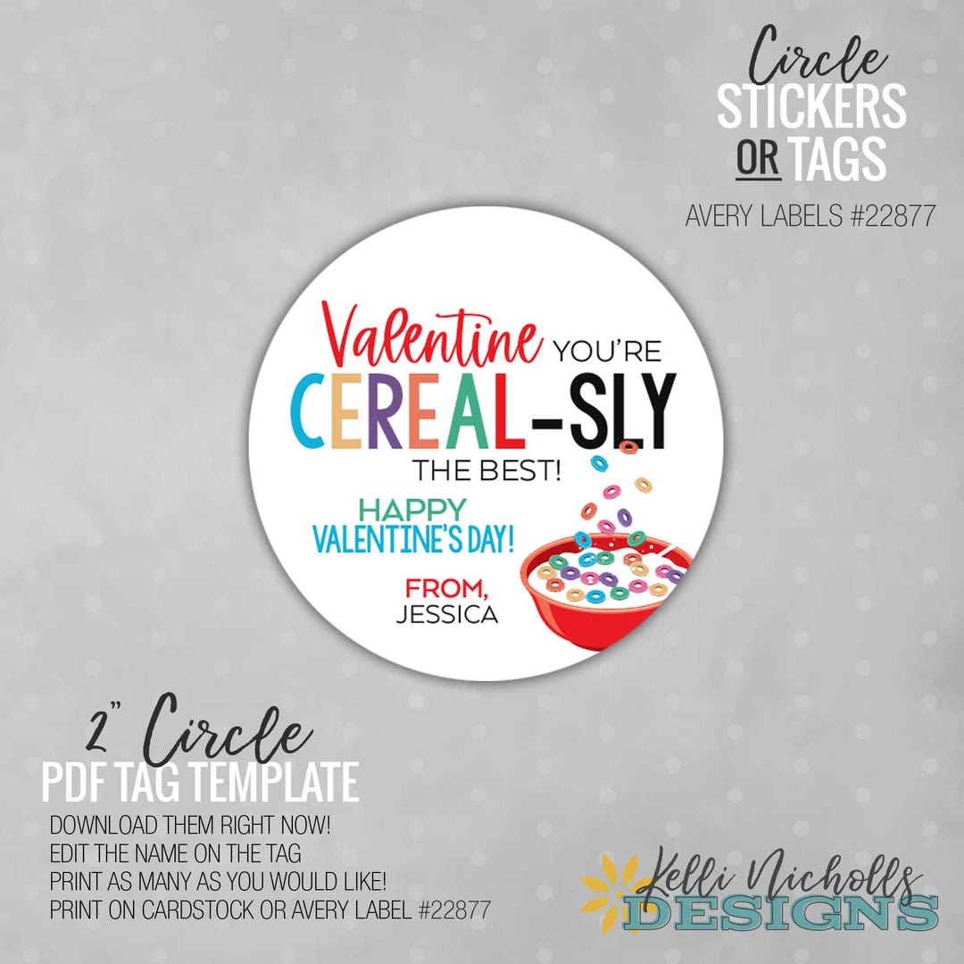Cereal-sly Valentine, Happy Valentine's Day Sticker/tag PDF Template ...