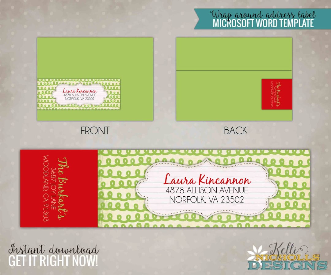 Christmas Swirl Wrap Around Address Label Template - Instant Download ...