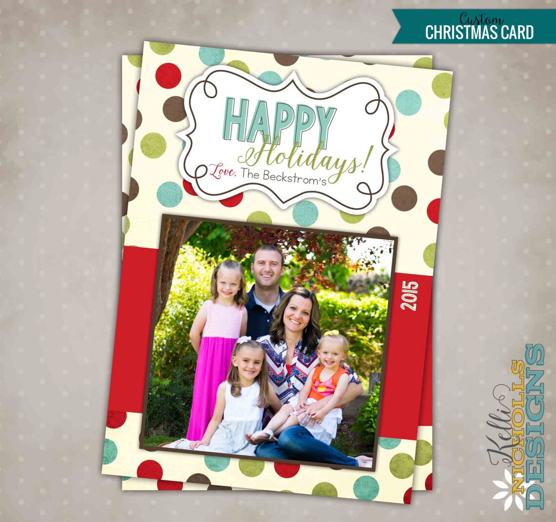 Custom Photo Polka Dot Christmas Card Printable Greeting Card - Etsy