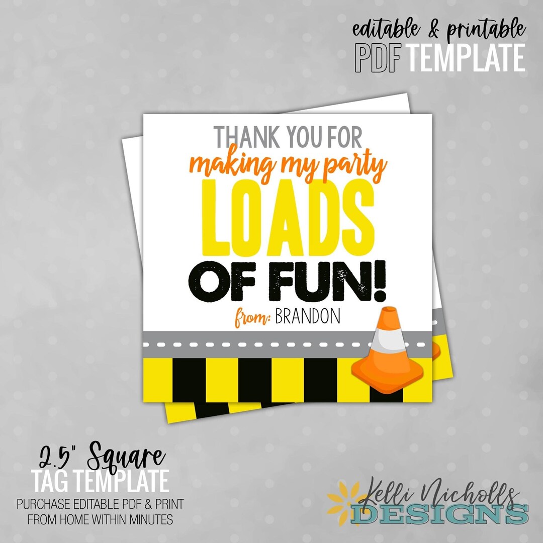 Construction Party Favor Tag PDF Template, Construction Birthday, Print ...