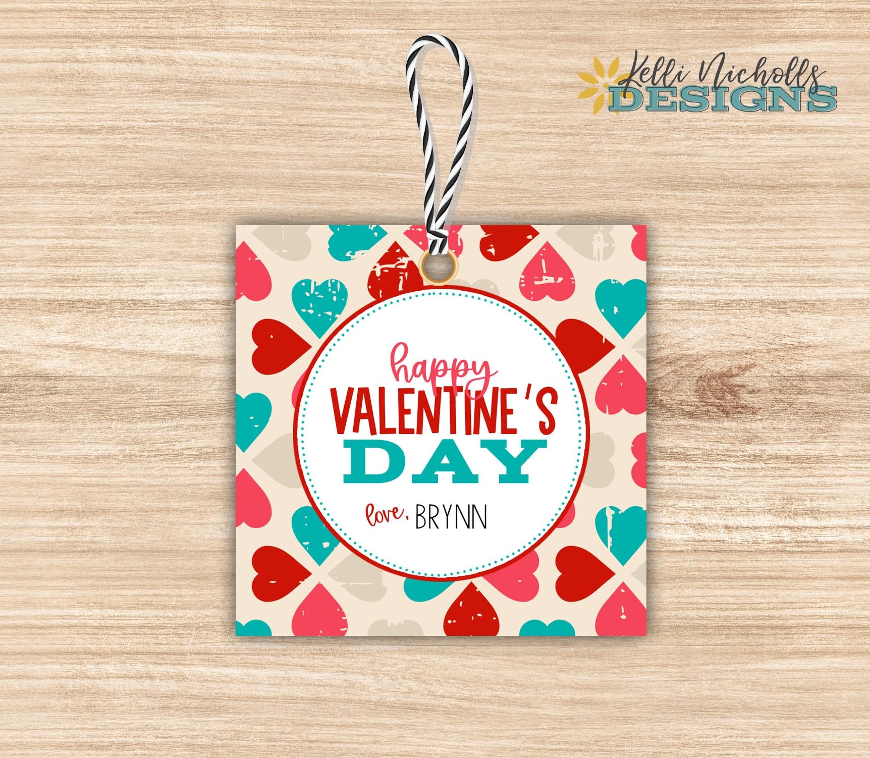 Personalized Valentine's Day Tag Template - Valentine Hearts, Instant ...