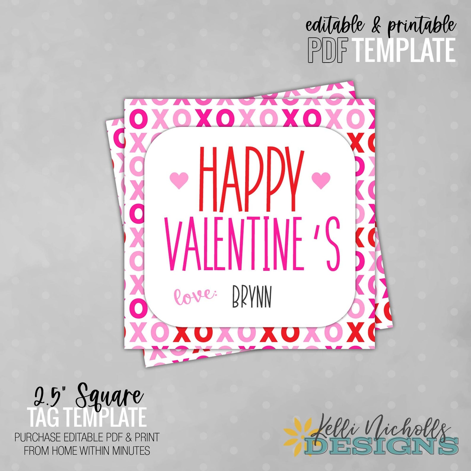 Printable Valentine's Day XOXO Card Tag Template, Happy Valentine Bag ...