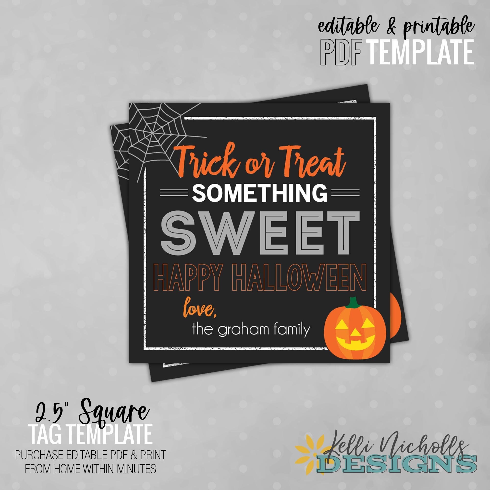 Trick or Treat Something Sweet Tag, Halloween Tag PDF Template, Print ...