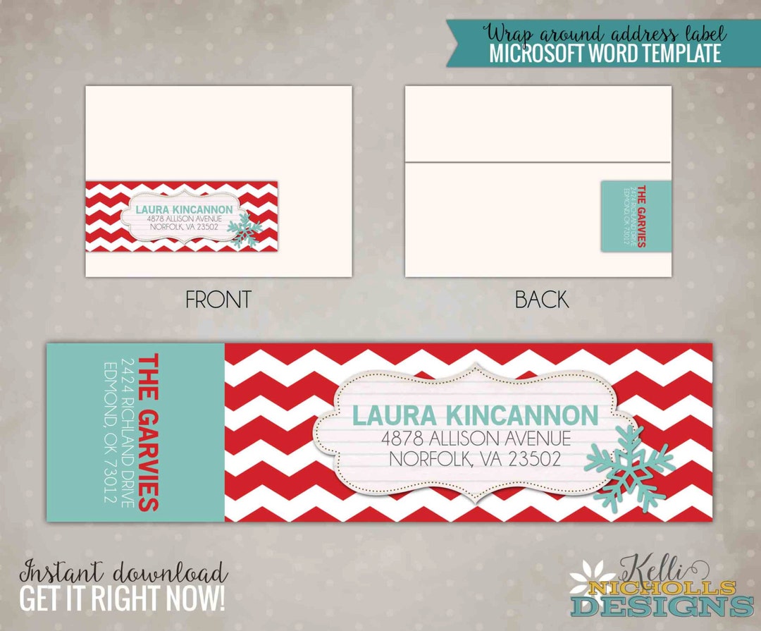 Red Chevron & Light Turquoise Wrap Around Address Label Template ...