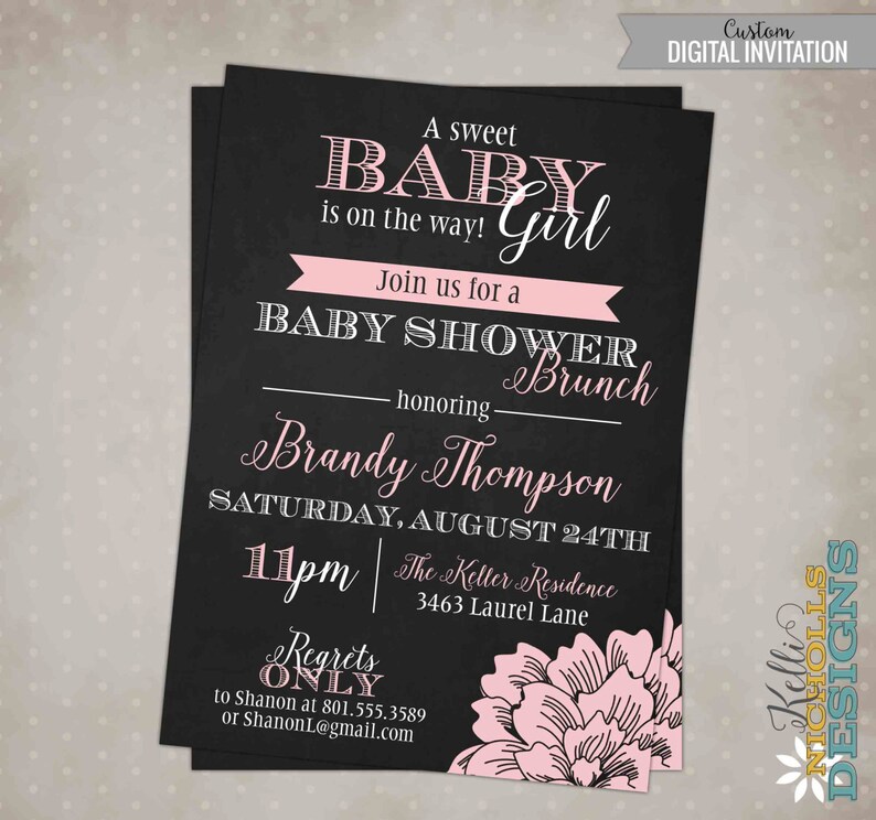 Chalkboard Floral Baby Girl Shower Invitation, Baby Girl Shower Invite ...