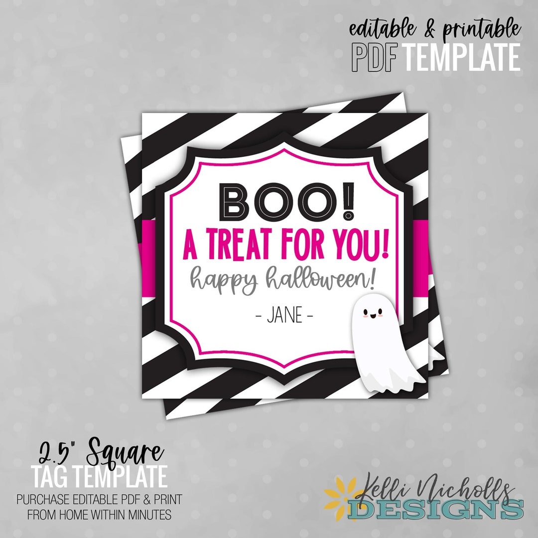 Printable Halloween Treat Tag Pink PDF Template, Boo! A Treat for You ...