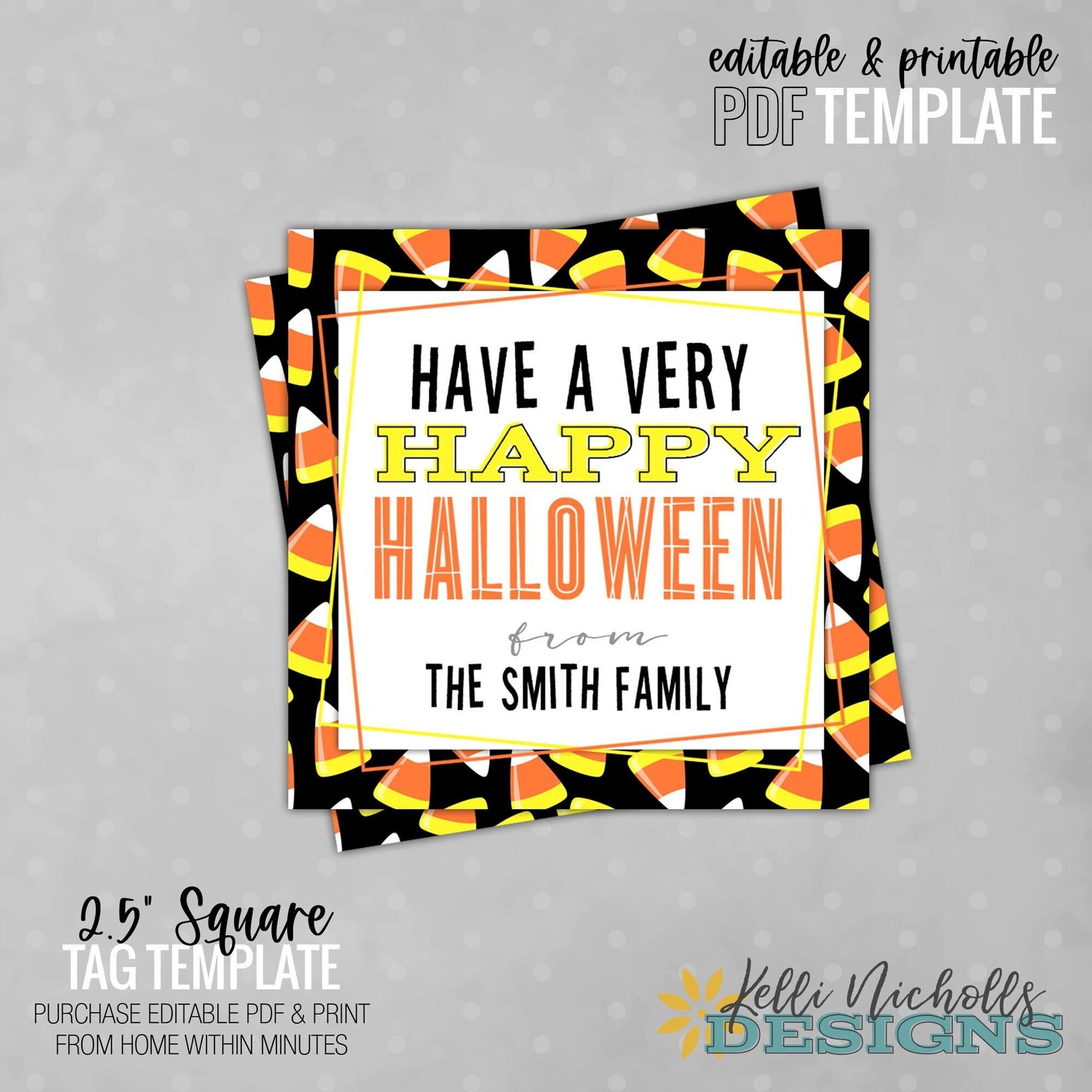 Halloween Treat Tag PDF Template, Happy Halloween Candy Corn Tag, Print ...