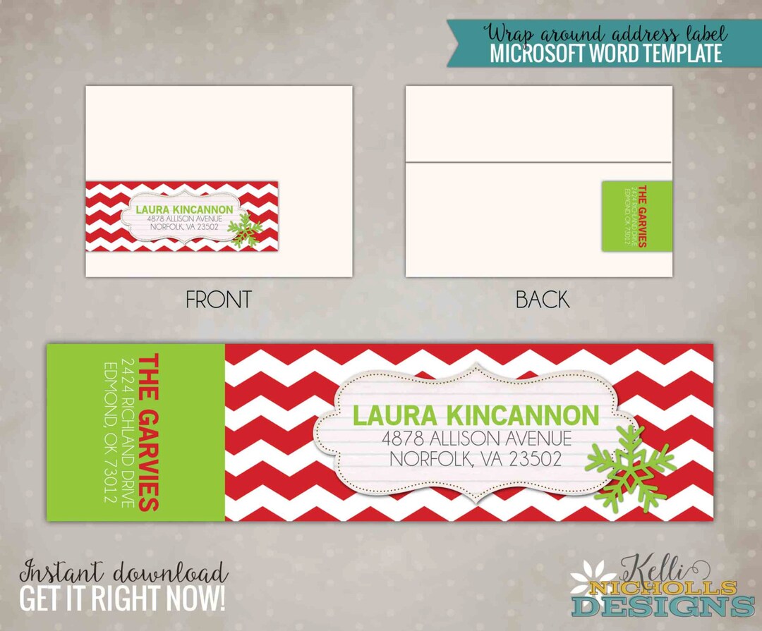 Red Chevron & Lime Green Wrap Around Address Label Template, Instant ...