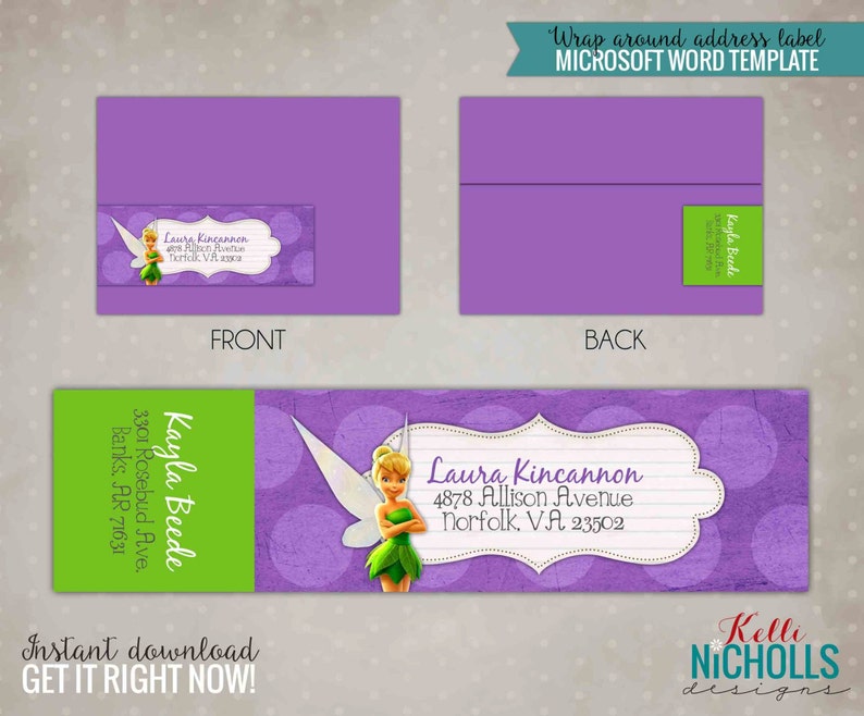 Tinkerbell Custom Wrap Around Return Address Label Template | Etsy