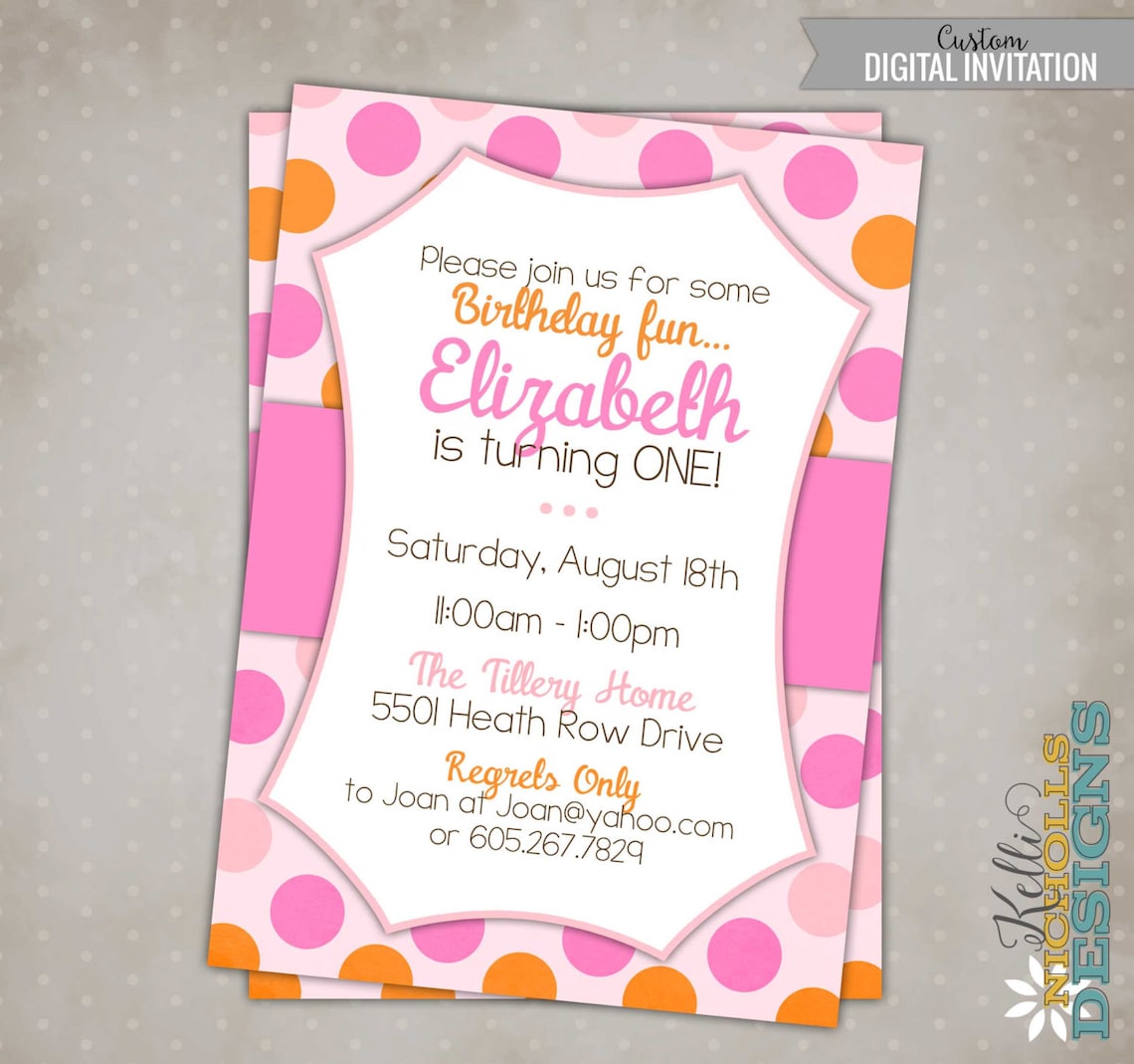 Pink & Orange Polka Dot Birthday Party Invitation Girly First - Etsy