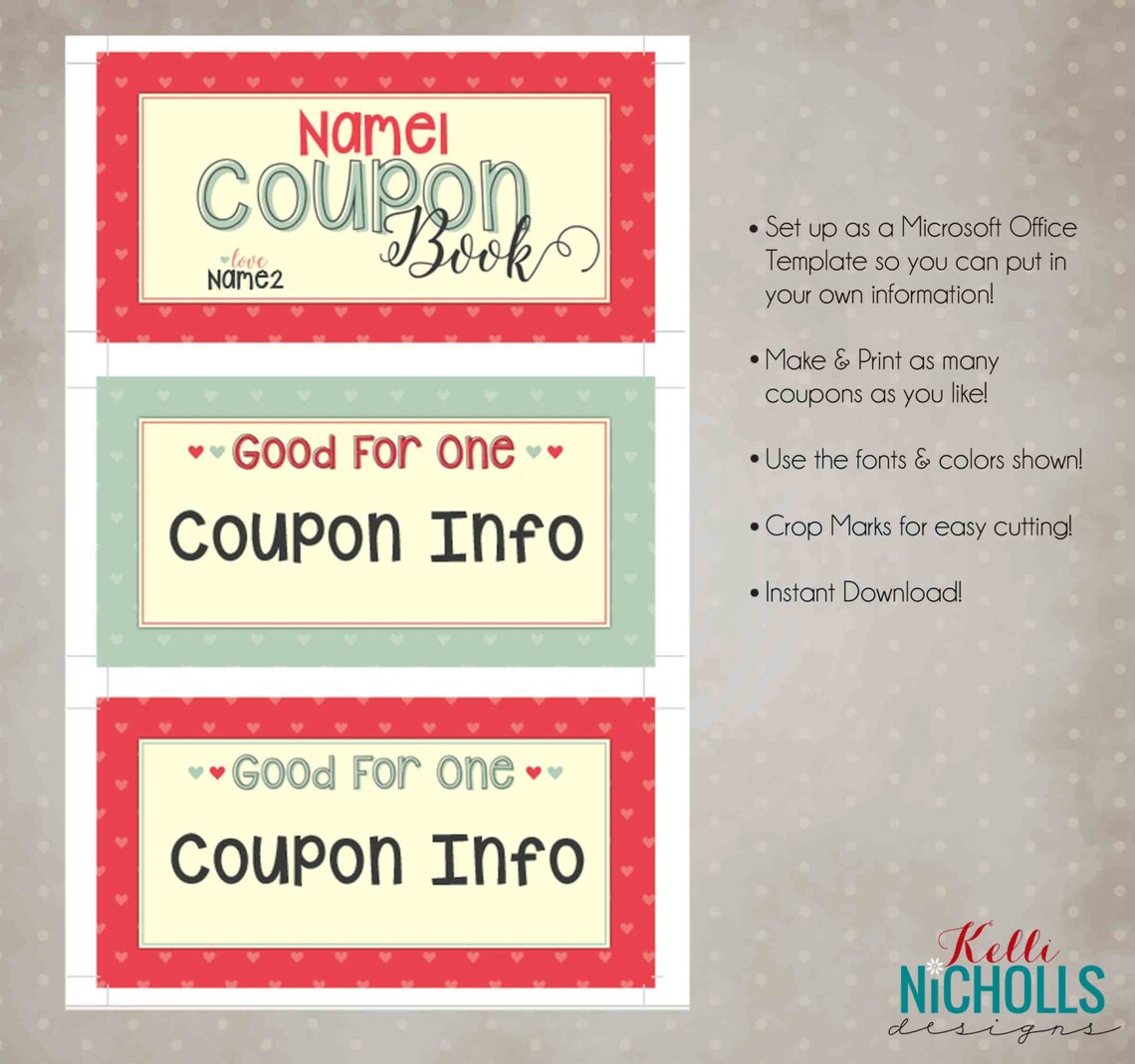 Valentine's Day Pink & Mint Printable Customized Coupon | Etsy