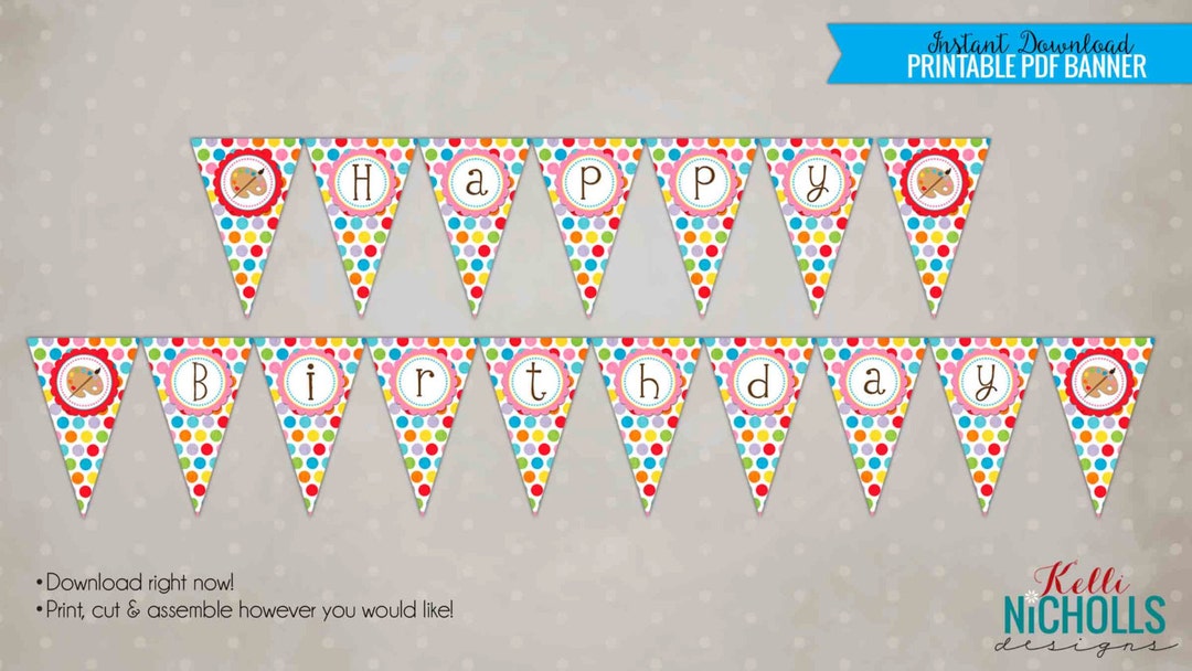 Children's Art Birthday Banner, Painting Party Custom Printable Pennant ...