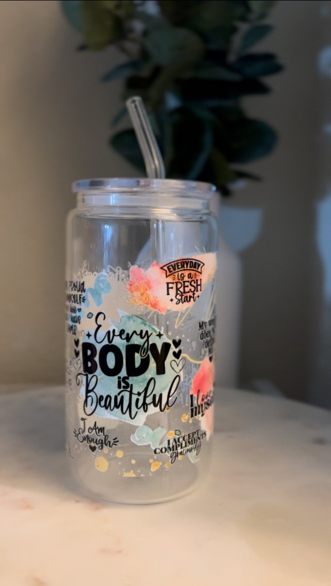 Every Body is Beautiful Glass Cup Body Positive Glass Tumbler Glass 16 ...