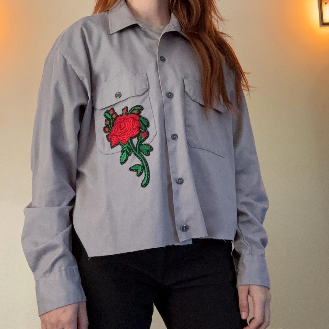 Thrifted Large Dickies Work Shirt Cropped With Added Hand Sewn Patches ...