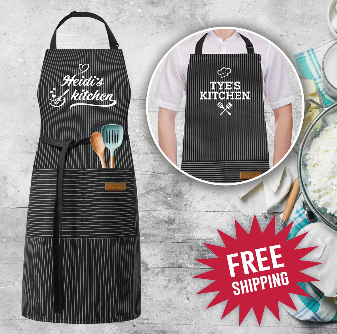 Personalized Kitchen Apron, Custom Name Apron, Unisex Custom Black ...