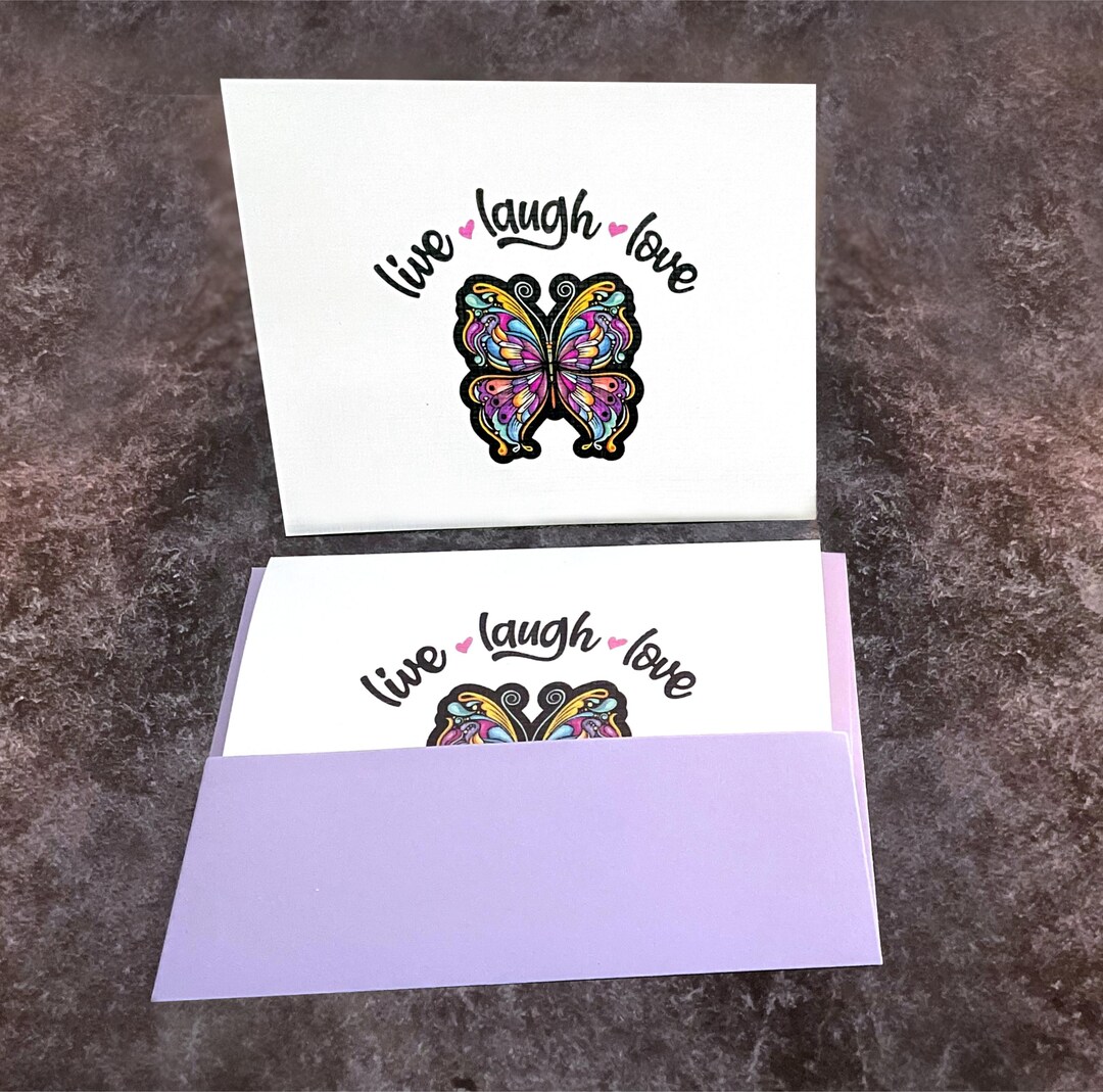 Butterfly Greeting Card, Live Laugh Love Card, Handmade Card, Positive ...