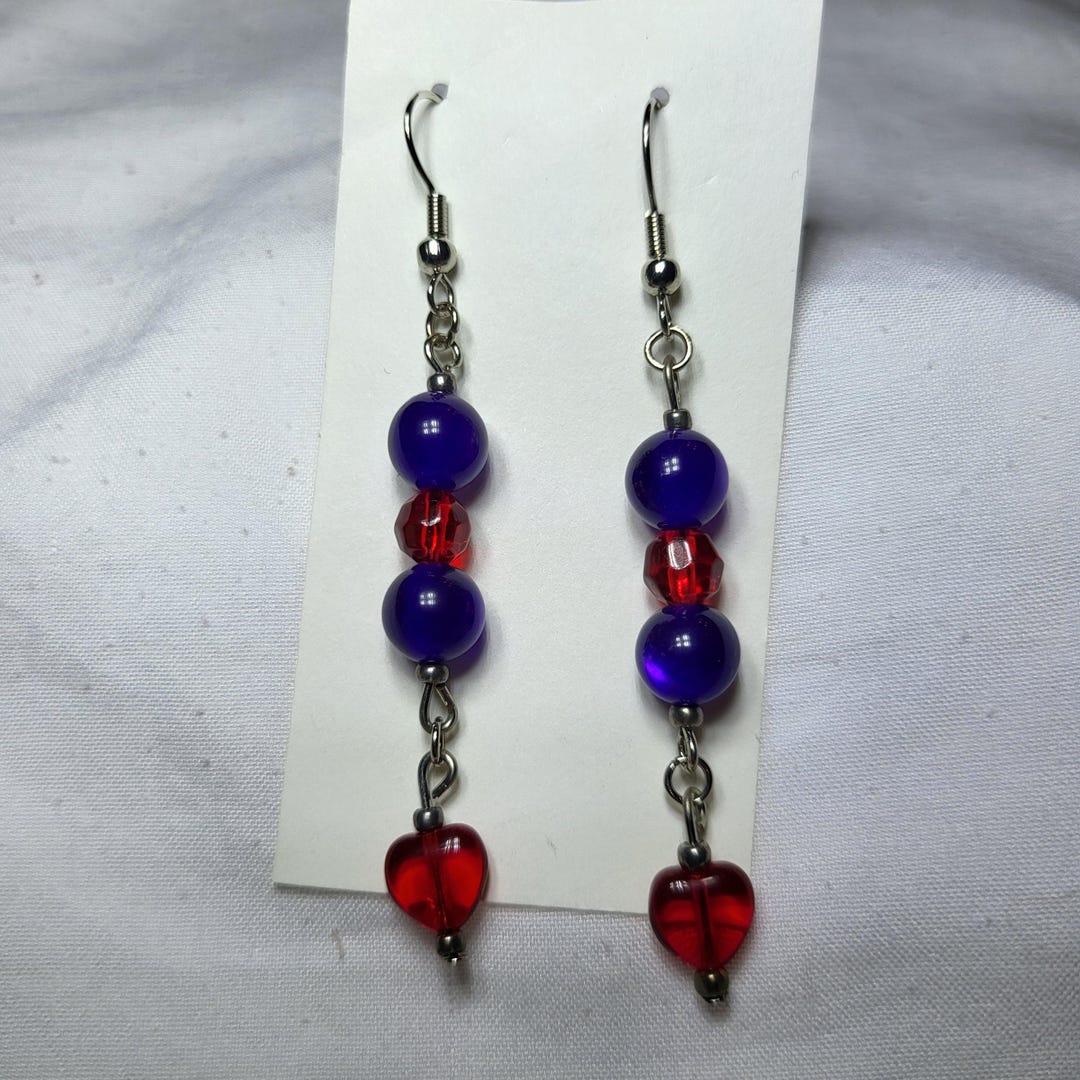 Purple & Red Heart Beaded Dangle Earrings - Etsy