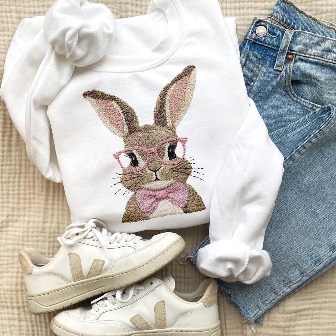 Happy Easter Bunny Applique Embroidery Sweatshirt, Jesus Christian ...