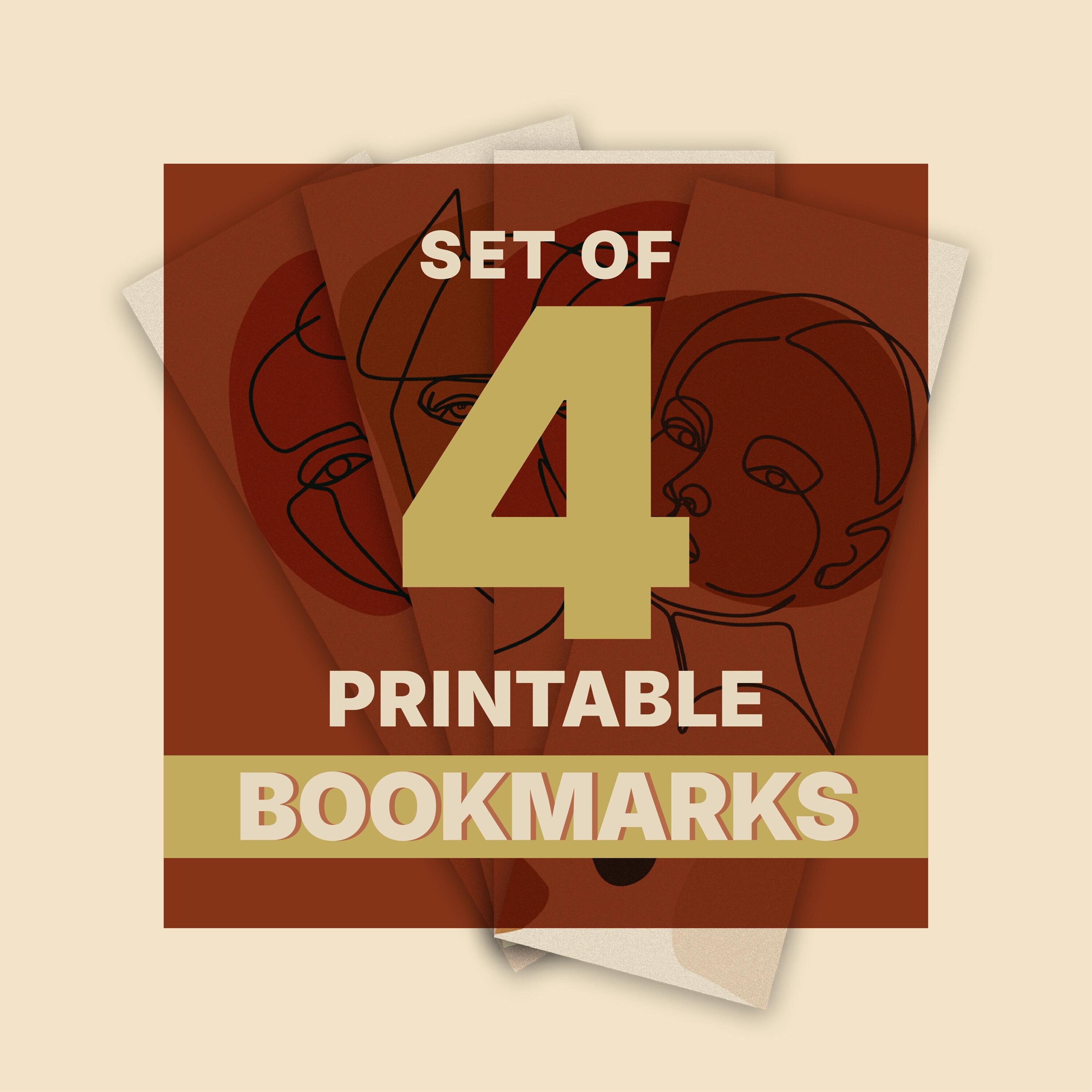 Set of 4 Printable Bookmarks, Bookmarks With Illustration, Elegant ...