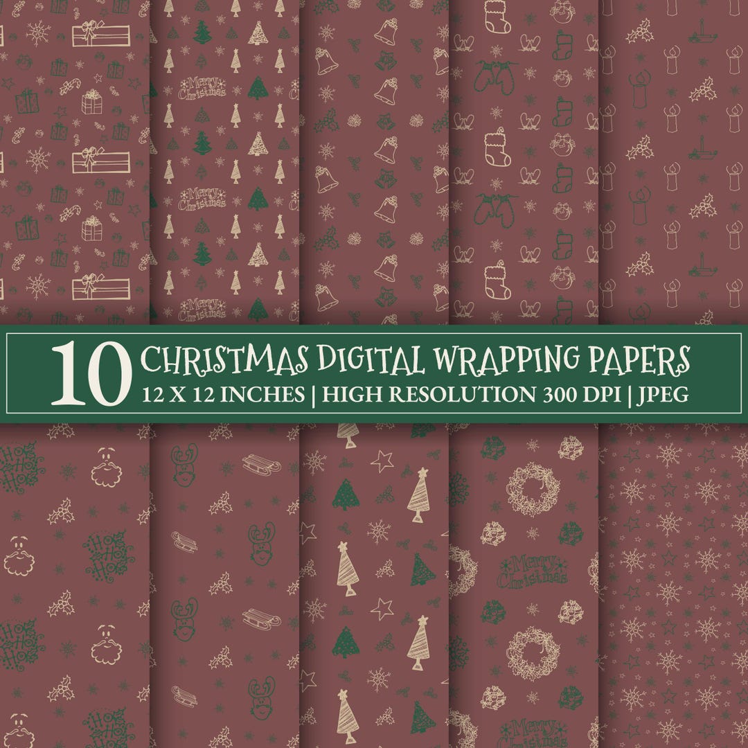 Whimsical Christmas Digital Wrapping Papers, 10 Festive Patterns for ...