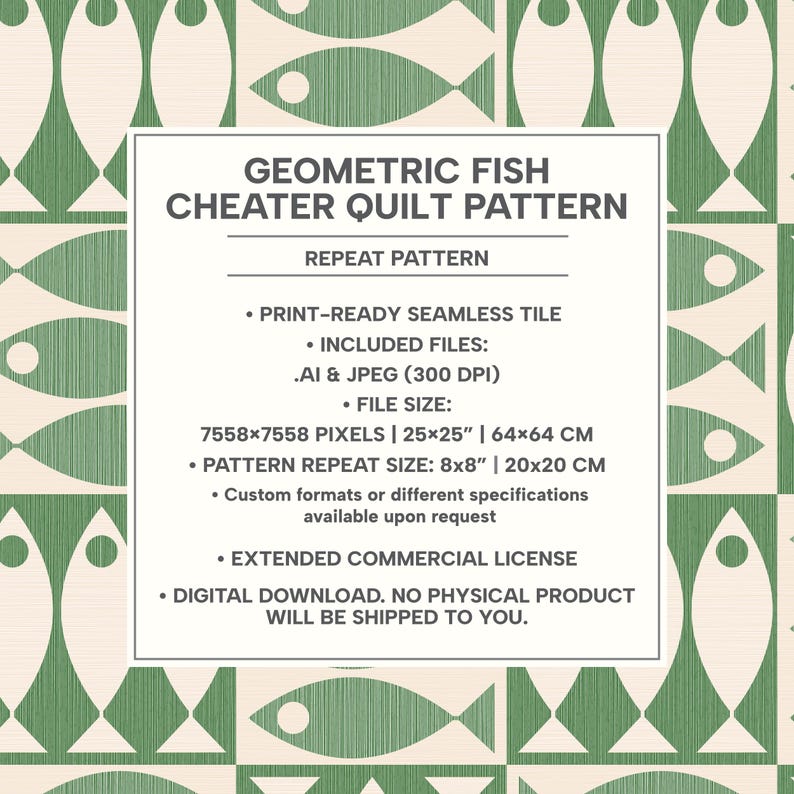 Fish Cheater Quilt Pattern, Sage Beige Checkerboard, Minimalist ...