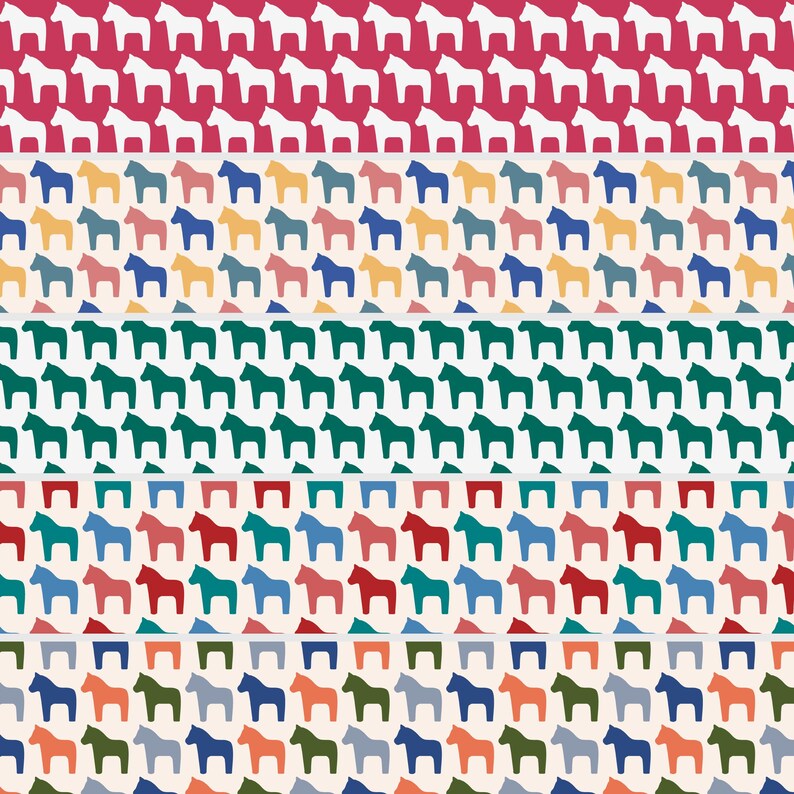10 Swedish Dala Horse Digital Papers, Scandinavian Christmas Patterns ...