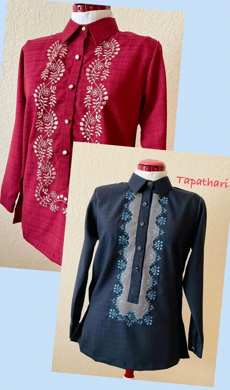 FILIPINA MODERN BARONG - Red and Navy Blue Final Sale - Etsy