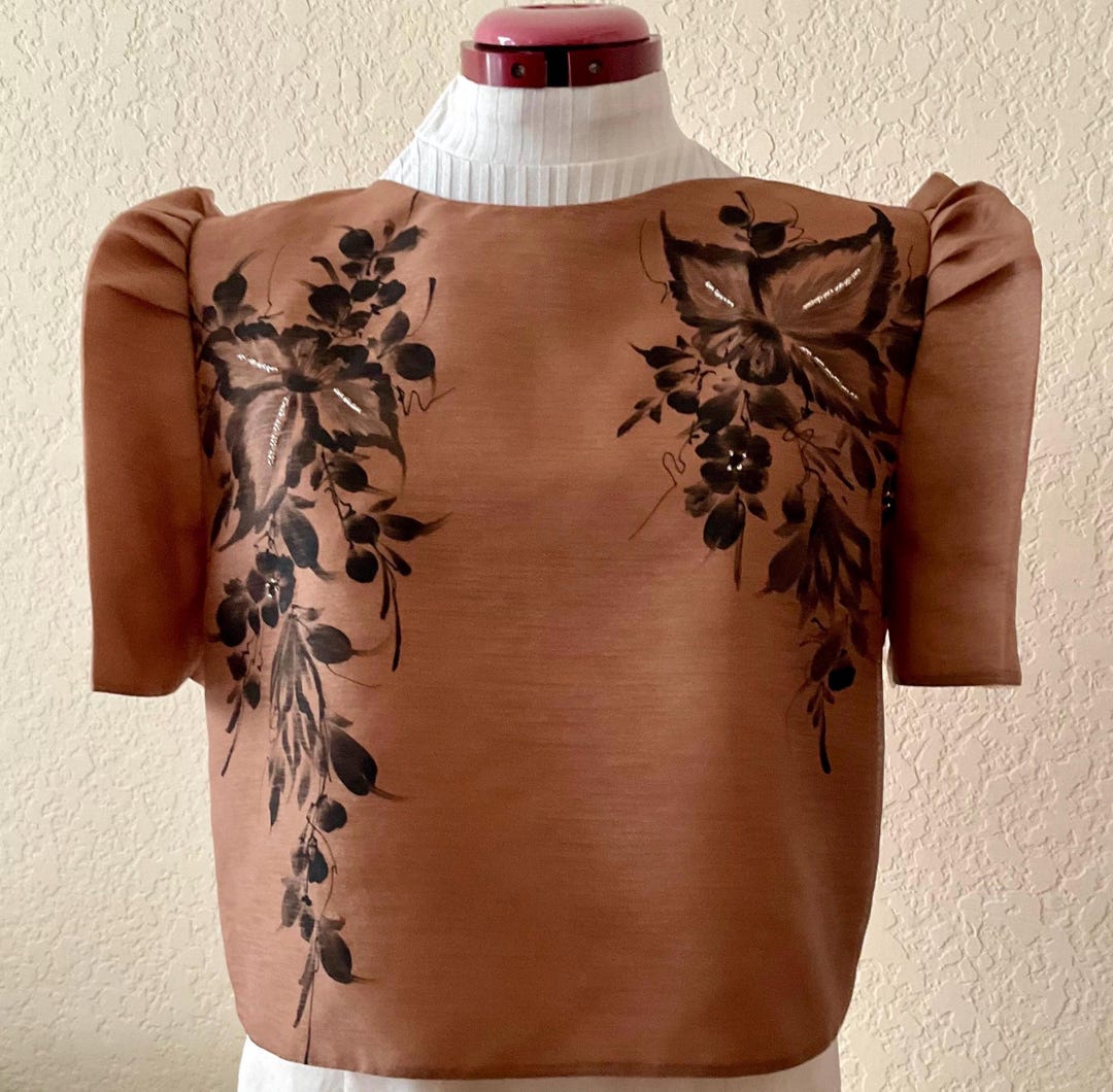Filipiniana Painted Kimona Top - Brown Rust - Etsy