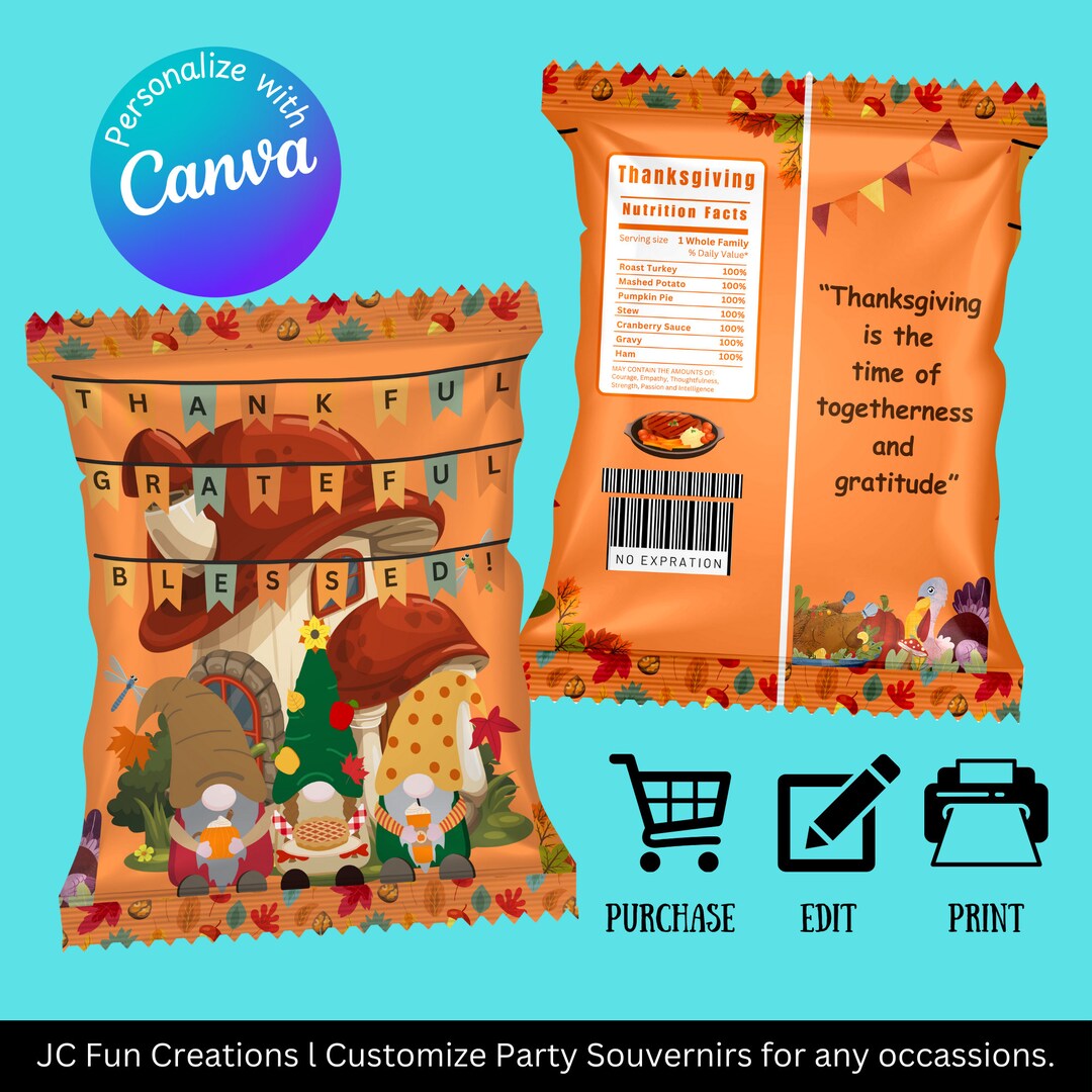 Thanksgiving Chip Bag Template Digital Download L Printable Chip Bag - Etsy