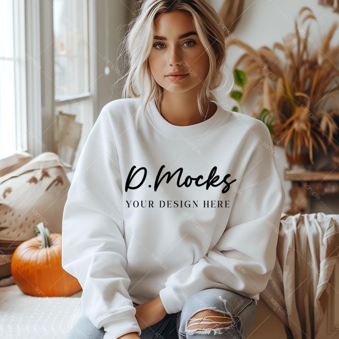 White Sweatshirt Mockup Halloween Sweater Mockup Crewneck Mockup White ...